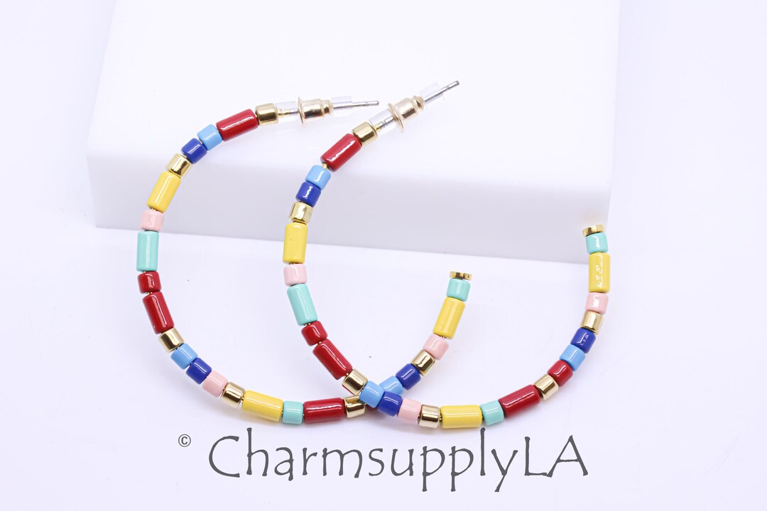 Limited Edition Colorful Enamel Tubes Beaded Hoop Earrings, 50-52mm ...