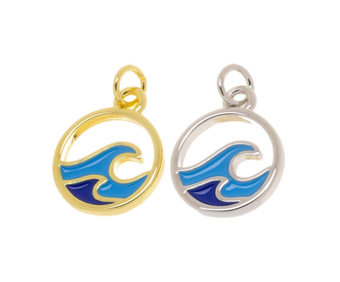 Gold or Silver Ocean Wave Charm,enamel Wave Charms,nautical Ocean Wave ...