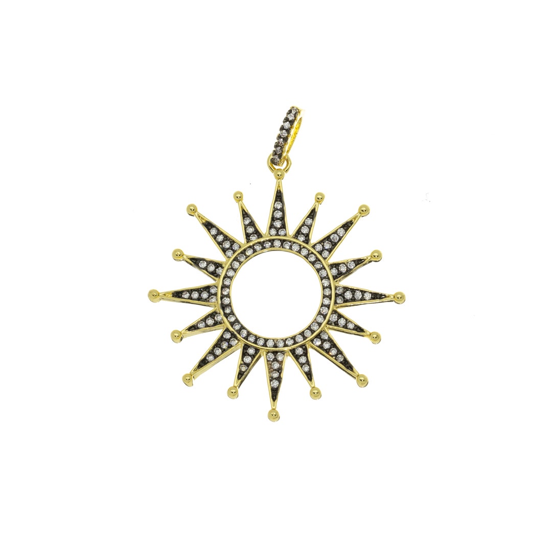 Large Gold Pave Sun Charm,two Tone Sun Charm With Stones,gold 2 Tone ...