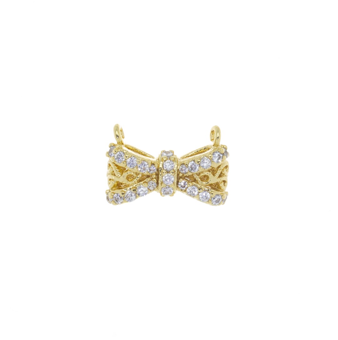 Bow Tie Necklace Connector Charm,gold Bow Tie CZ Connector Charm,pave ...