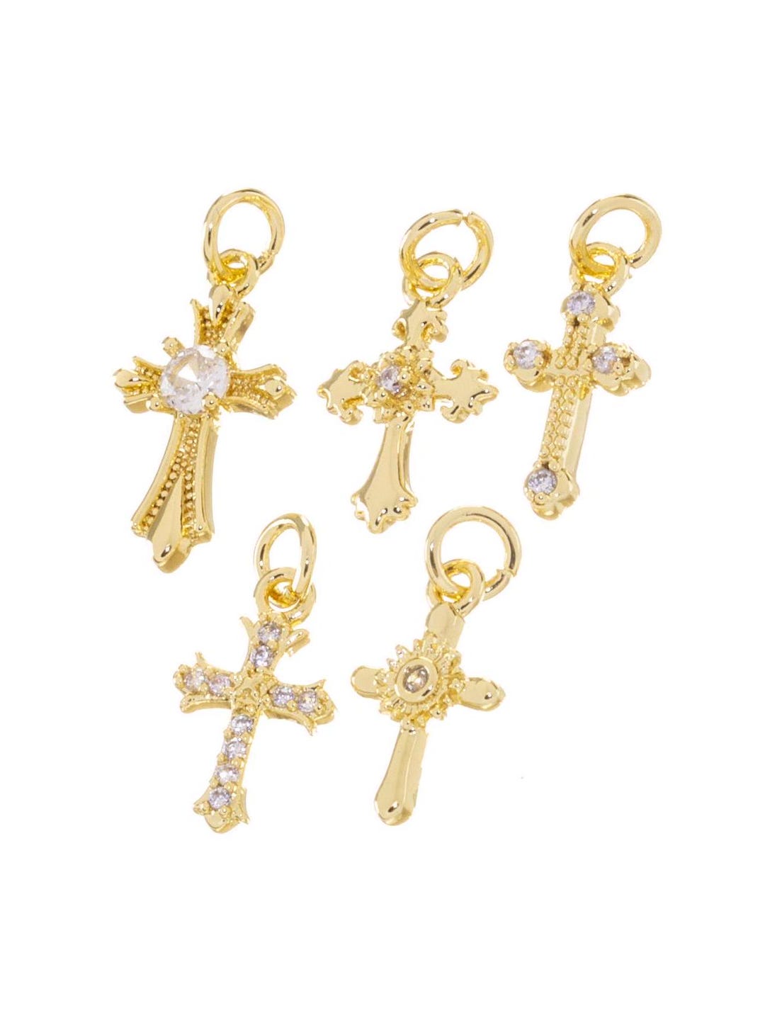 Mini Gold Cross Charms 5 Designs,small CZ Cross Charms,cross Charm for ...
