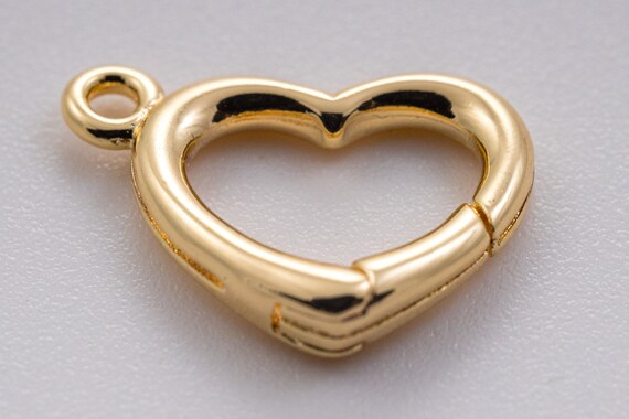 Gold Open Heart Push in Clasp 16x13mm Heart Clasp With Loop | Etsy