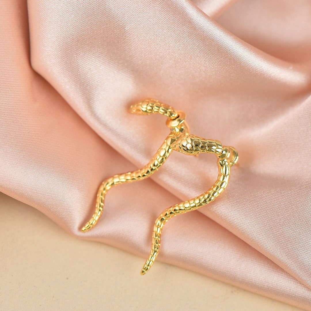 Gold Snake Earrings, Two Piece Snake Earring, Serpent Earring,fj1-396 ...