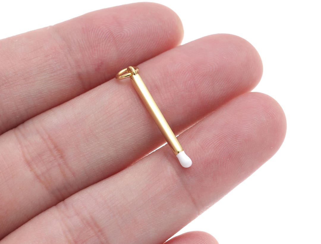 Gold Matchstick Charm With White Enamel Tip,matchstick Charm for ...