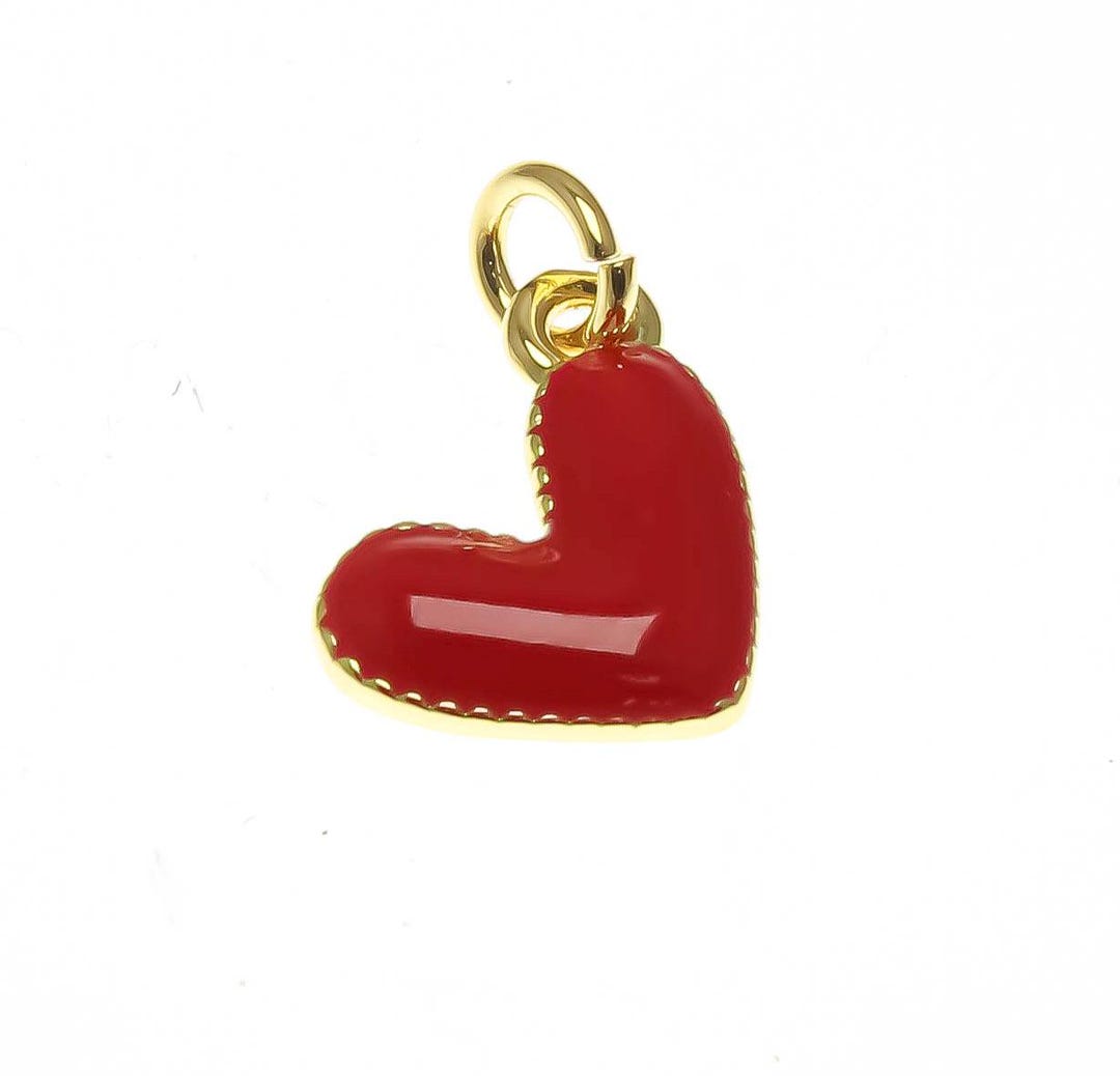 18k Gold Enamel Red Heart Charm for Necklace or Earring Making. Gold ...