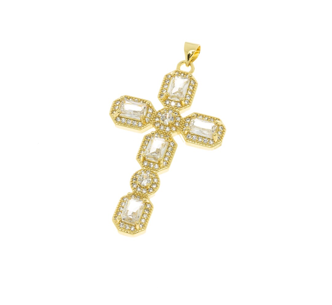 Large Pave Cross Charm,pave Gold Cross Pendant,religious Gold Jewelry ...