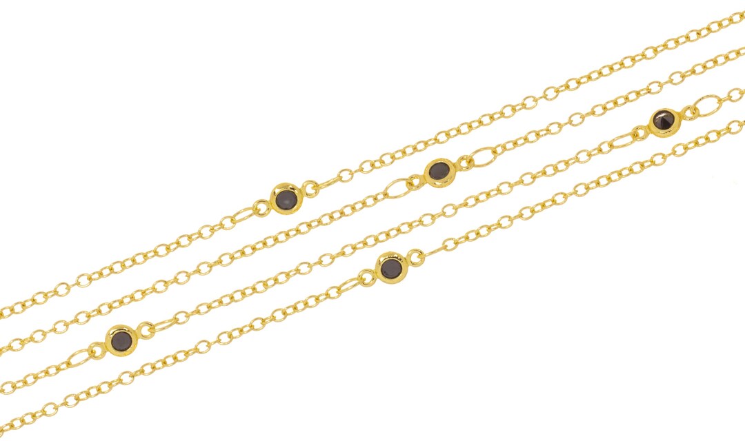 Gold Black CZ Bezel Chain,black CZ Diamond by the Yard Chain for ...