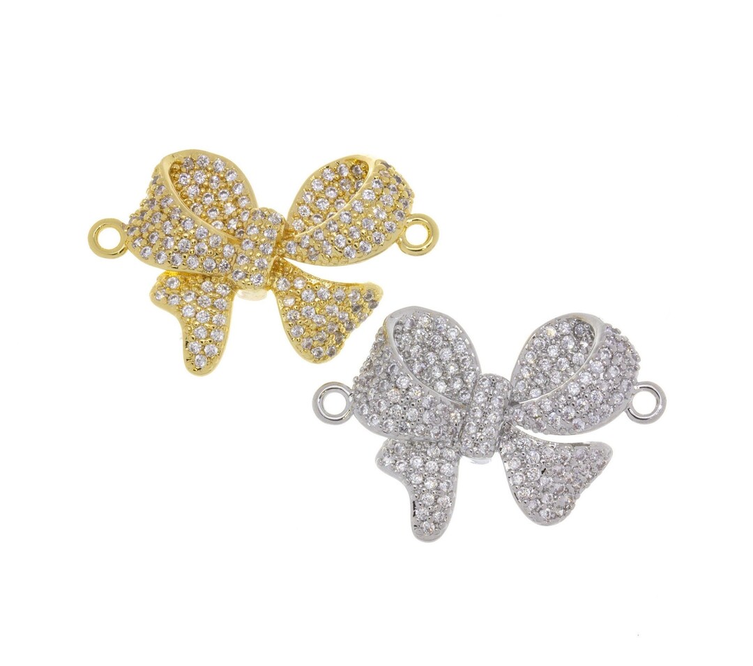 Ribbon Bow Tie Connector Charm,gold Ribbon Bow Tie CZ Connector Charm ...