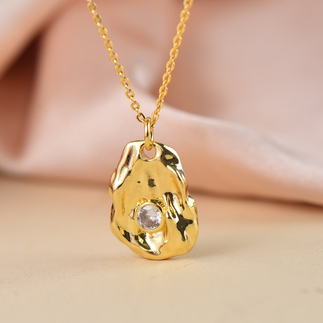 Gold Nugget Charm, Free Form Gold Nugget Charm With Bezel Set CZ,MP7 ...