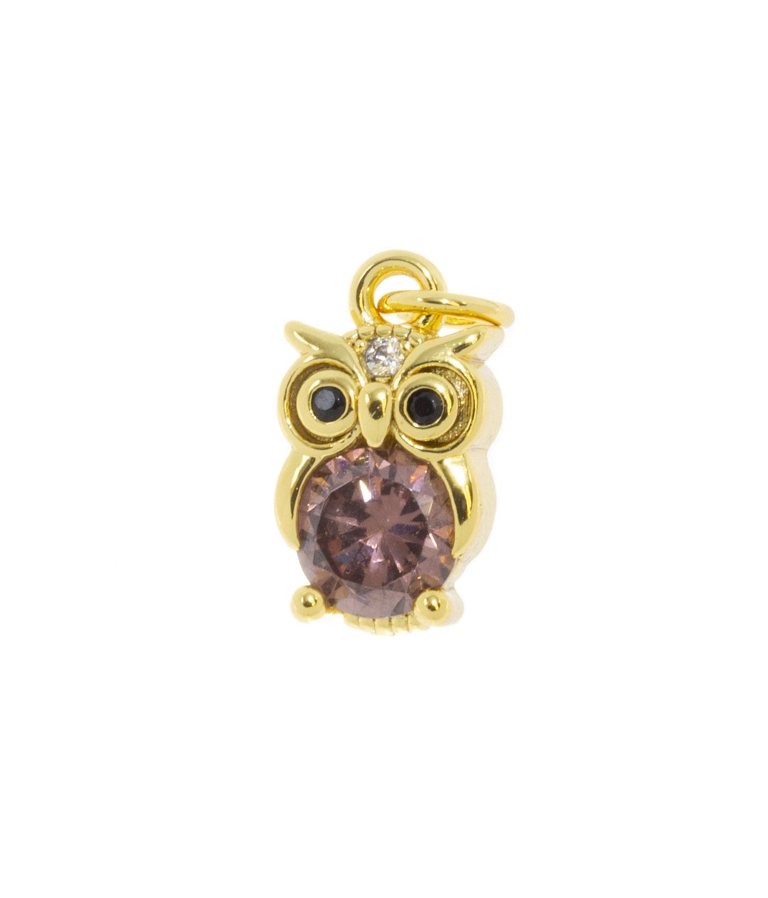 Dainty Owl Gold Pave Charm ,CZ Owl Charm,owl Bird Charm for Necklace ...