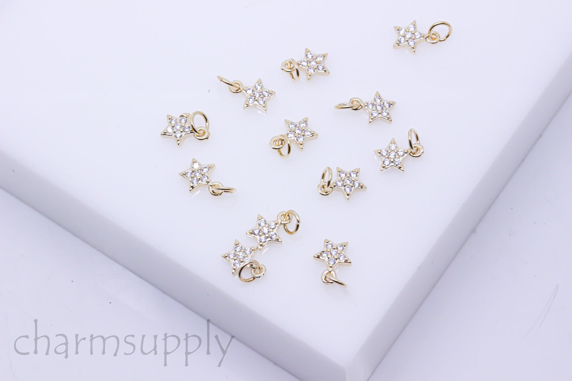 Gold or Silver Tiny Delicate Star Shape Cz Set Charm Little - Etsy