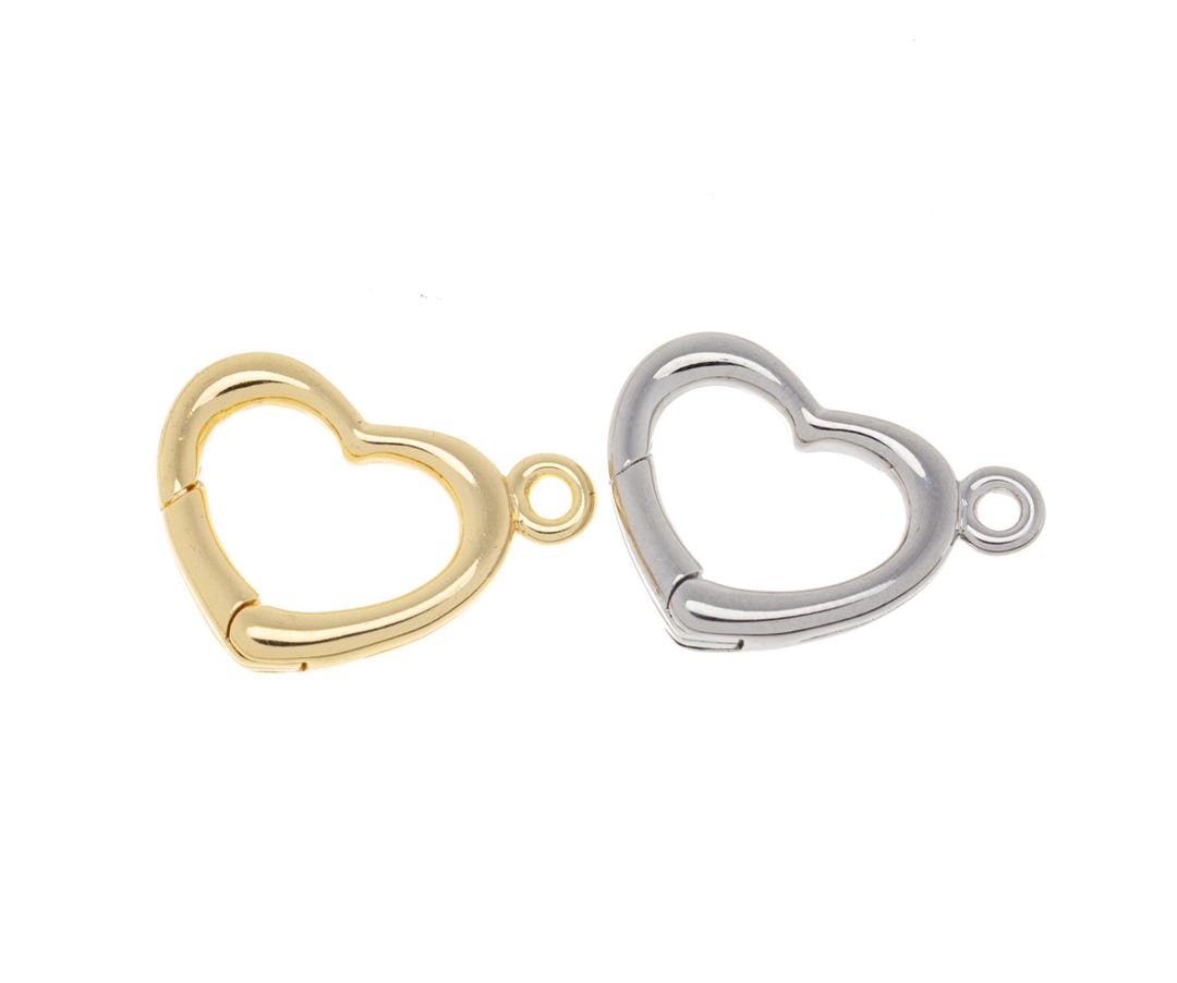 Gold Open Heart Push in Clasp, 16x13mm, Heart Clasp With Loop, Open ...
