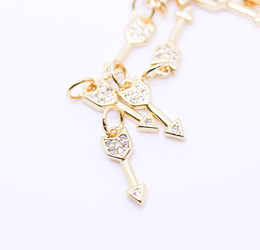 Gold Tiny Arrow Cz Charm, Arrow Cz Tiny Charm, Gold Little Dangle, 15x4 ...