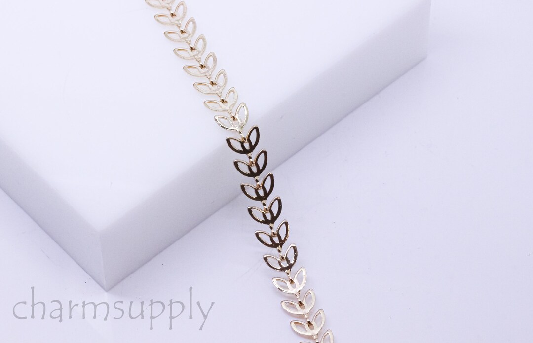 Gold Open Feather Chain, Open Fishbone Link Chain, 3x6mm, Gold Open ...