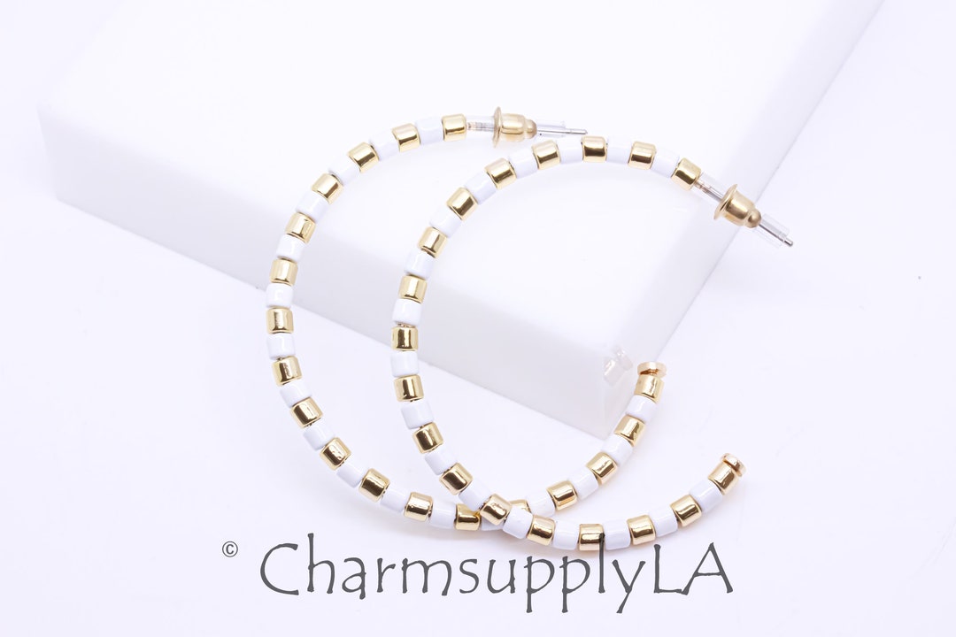 Limited Edition Colorful Enamel Tubes Beaded Hoop Earrings, 50-52mm ...