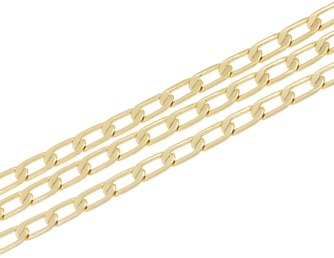 14K Gold Elongated Link Chain,flat Face Gold Chain for Jewelry Making ...