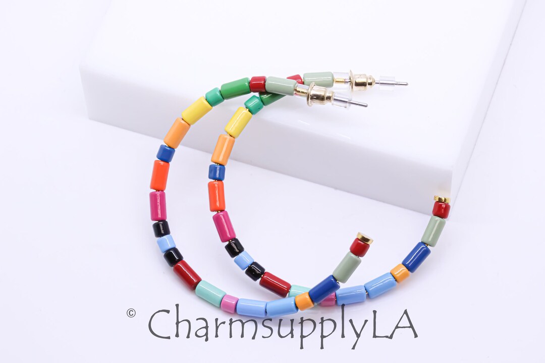 Limited Edition Colorful Enamel Tubes Beaded Hoop Earrings, 50-52mm ...