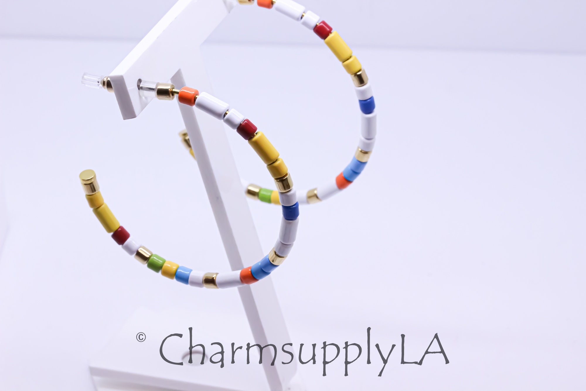 Limited Edition Colorful Enamel Tubes Beaded Hoop Earrings | Etsy