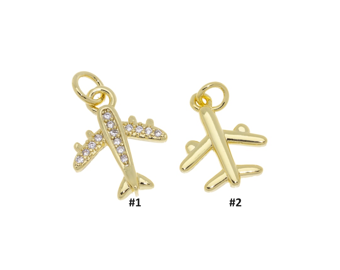 Airplane Charm Gold ,dainty CZ Airplane Charm,small Gold Airplane Charm ...
