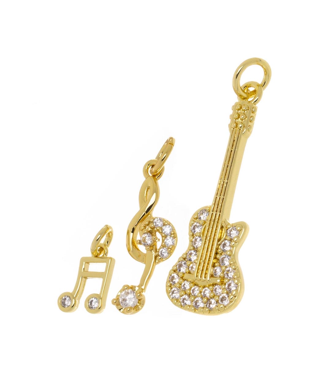 CZ Gold Guitar Charm,acoustic Guitar and Musical Note Charms,gift for A ...