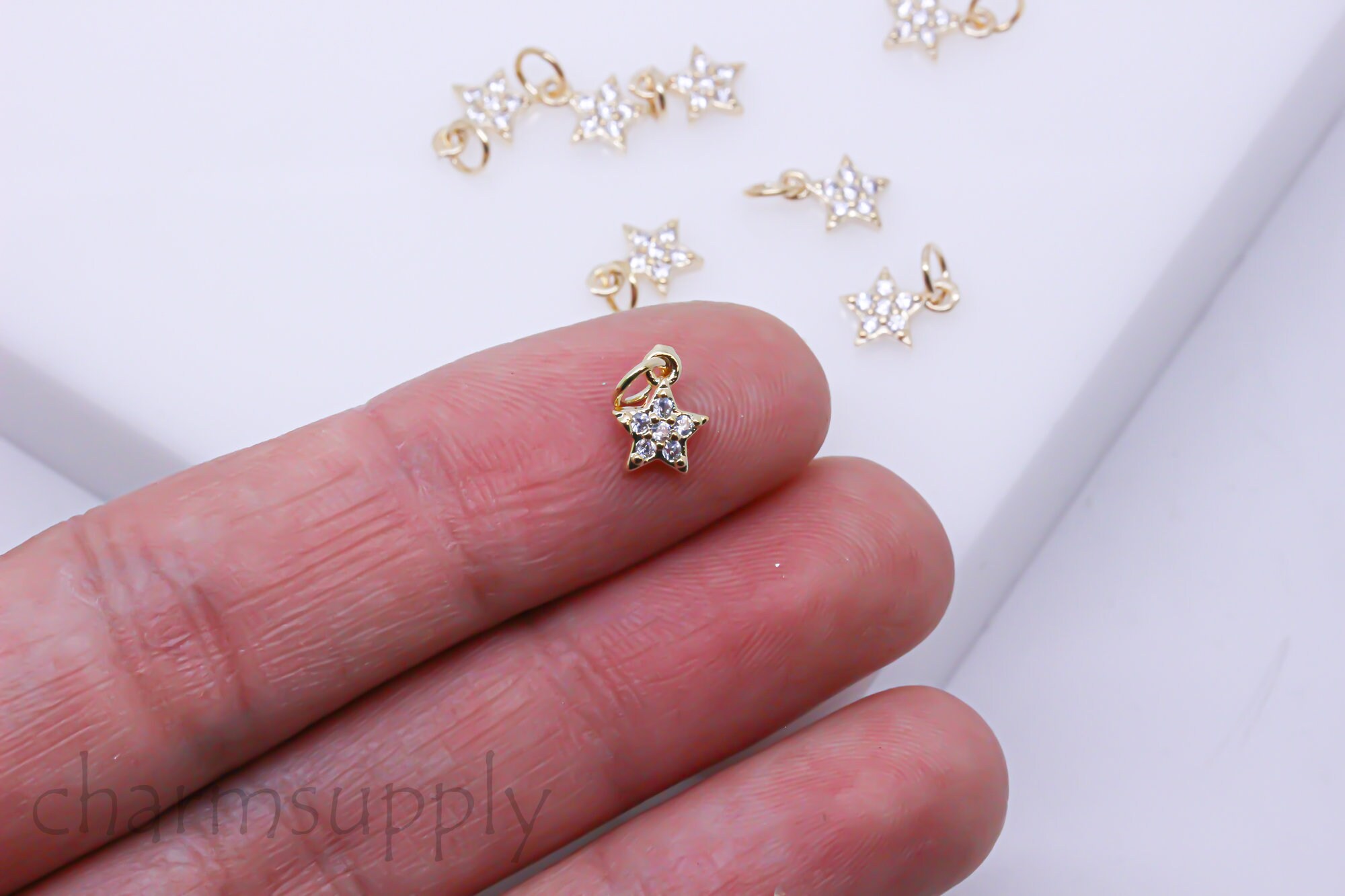 Gold or Silver Tiny Delicate Star Shape Cz Set Charm Little - Etsy