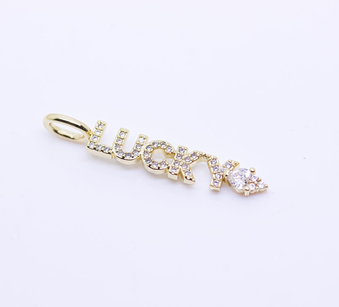 Gold Monogram Lucky Cz Word Pendant, Word Script Pendant, Wording Charm ...