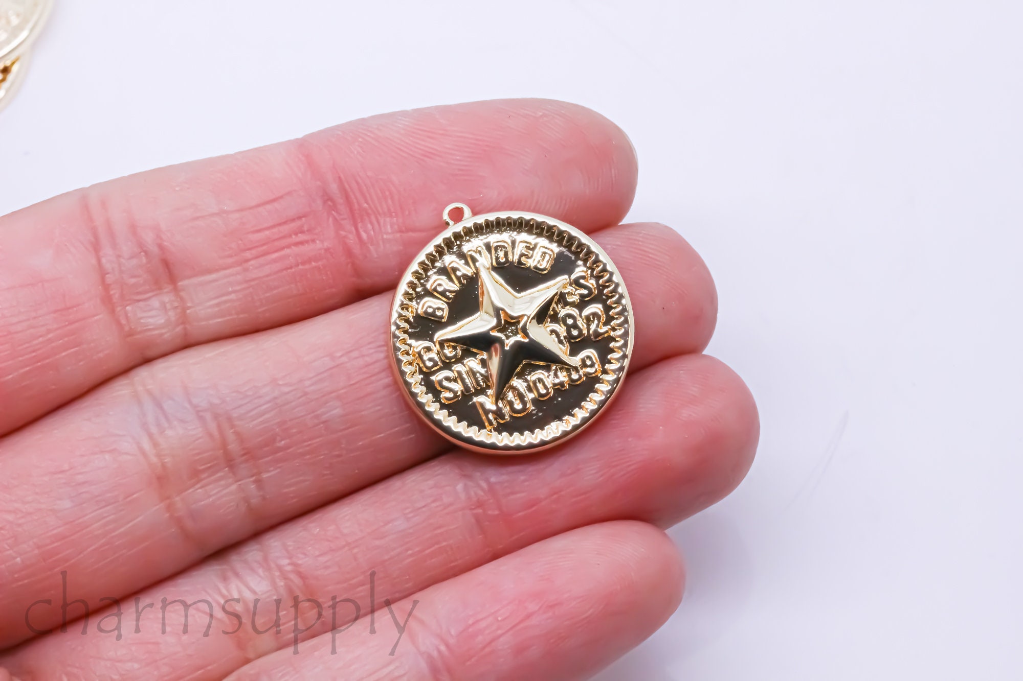 Gold Inscripted Star Coin Pendant 20mm Gold Star Coin - Etsy
