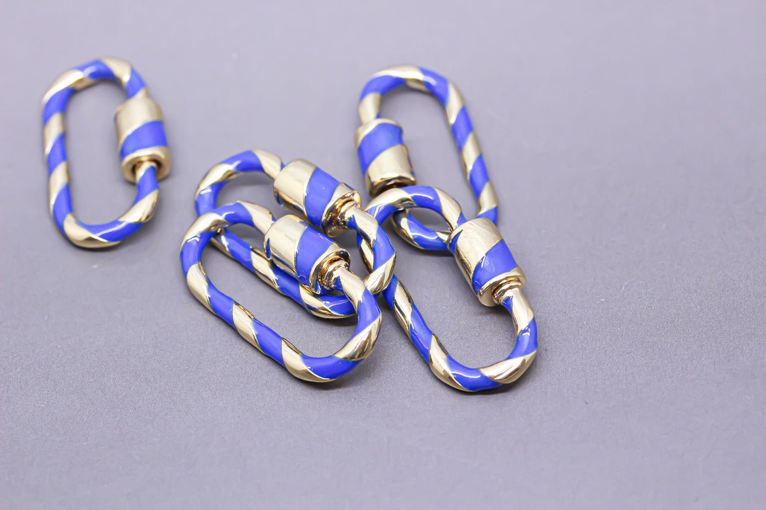 Navy/gold Enamel 11x25mm Large Candy Cane Carabiner Lock, Screw Clasp ...