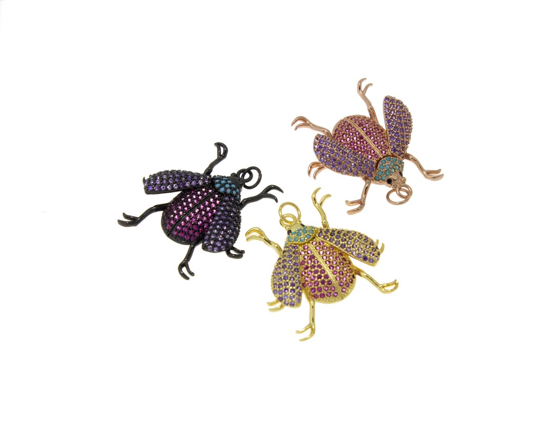 Cz Ladybug Pendant/ Charm,pave Insect Gold Charm,multi Color Bee Pendant, 4 Colors Available ...