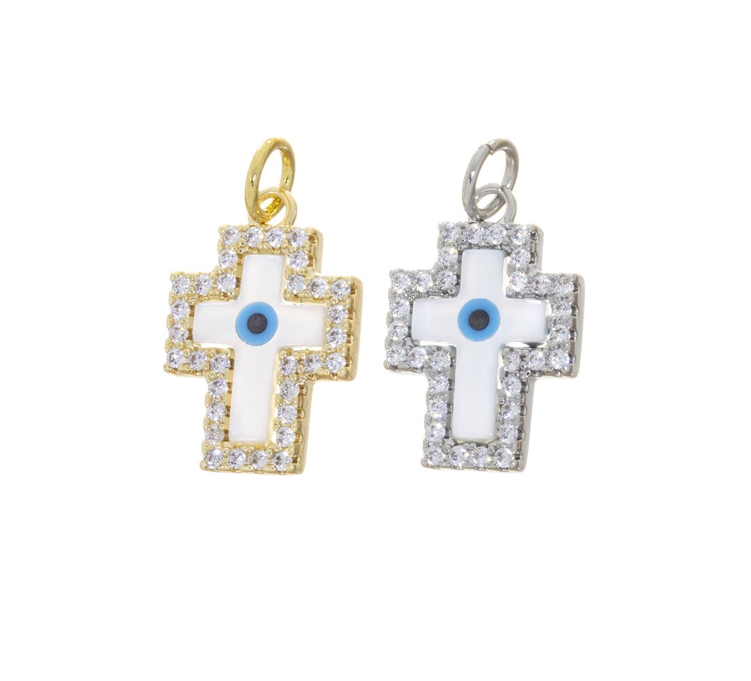 MOP Cross Amulet CZ Charm,mop Evil Eye Cross Charm,evil Eye Protection ...