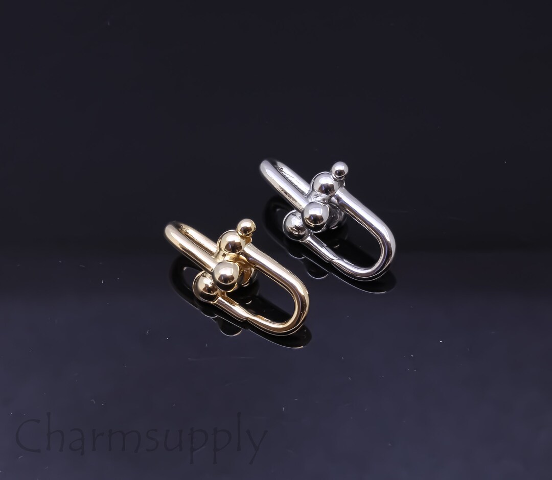 Large Gold or Silver Large U Chain Clasp, 27x15mm, Push in Clasp, Ball ...