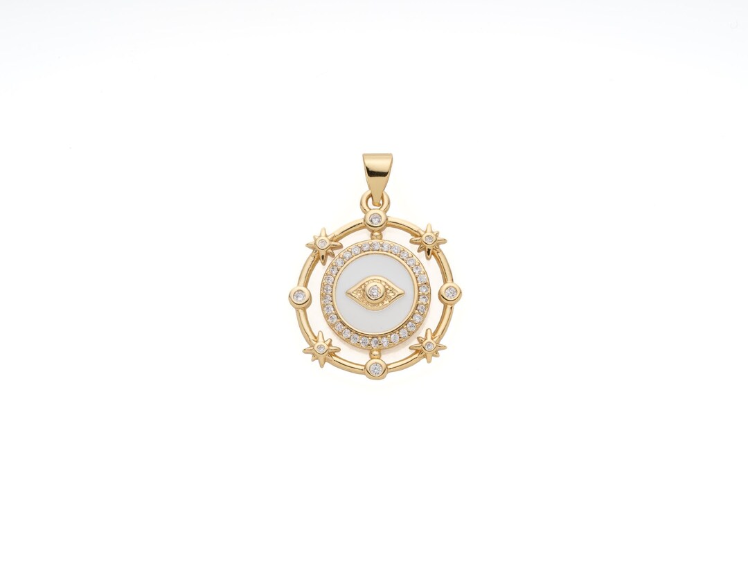 CZ Gold Evil Eye Pendant, Celestial Evil Eye Medallion, All Seeing Eye ...