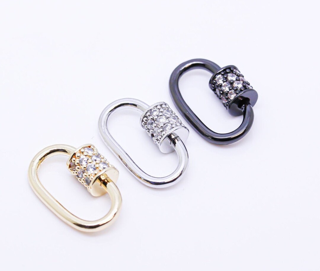 Gold, Silver or Gunmetal Small CZ Carabiner Lock, Carabiner Clasp ...