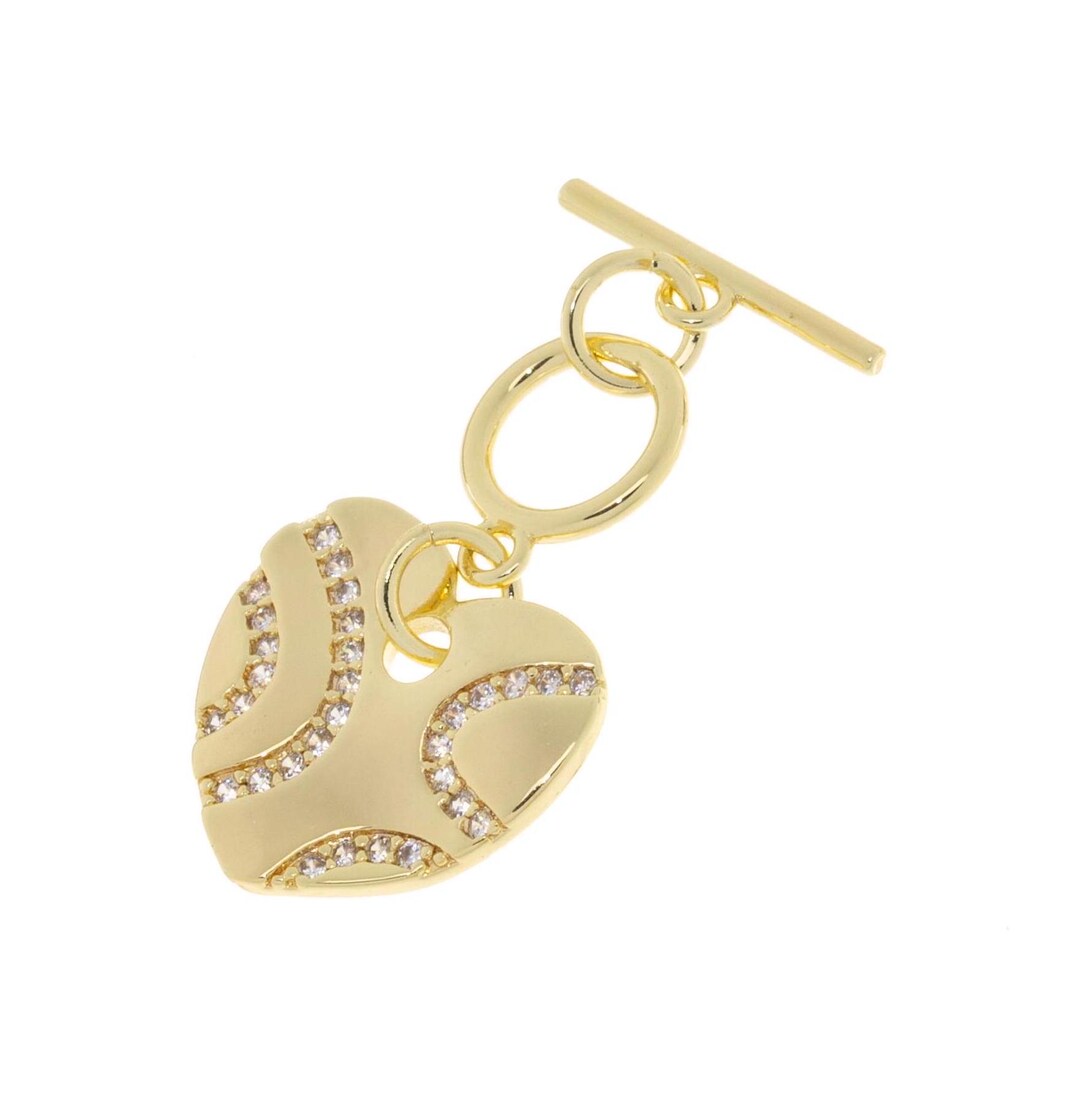 Heart Toggle Gold CZ Clasp,two Piece Gold Heart Toggle Clasp,gold Pave ...