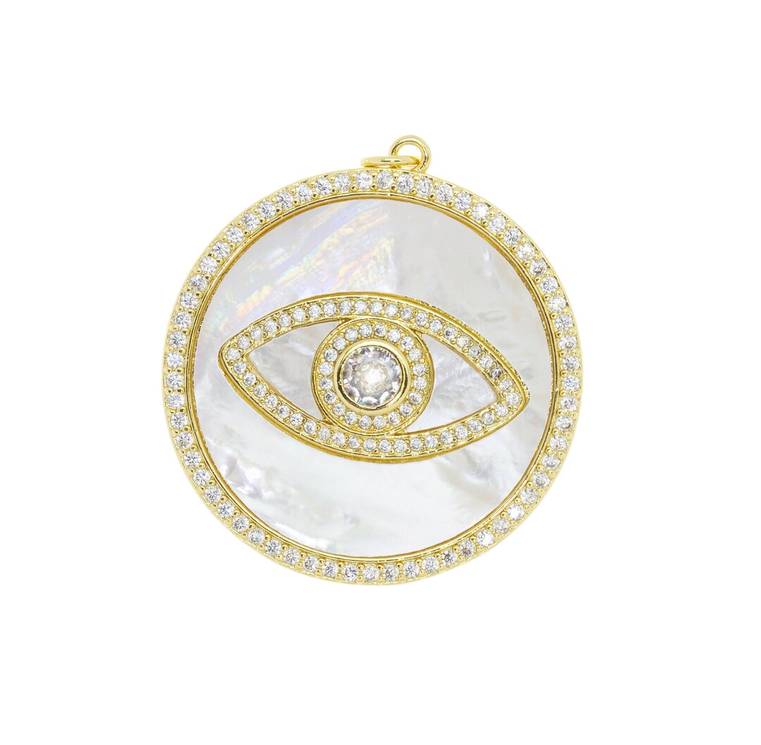 Gold Evil Eye Pendant,large MOP Evil Eye Pendant With Cz,mother of ...