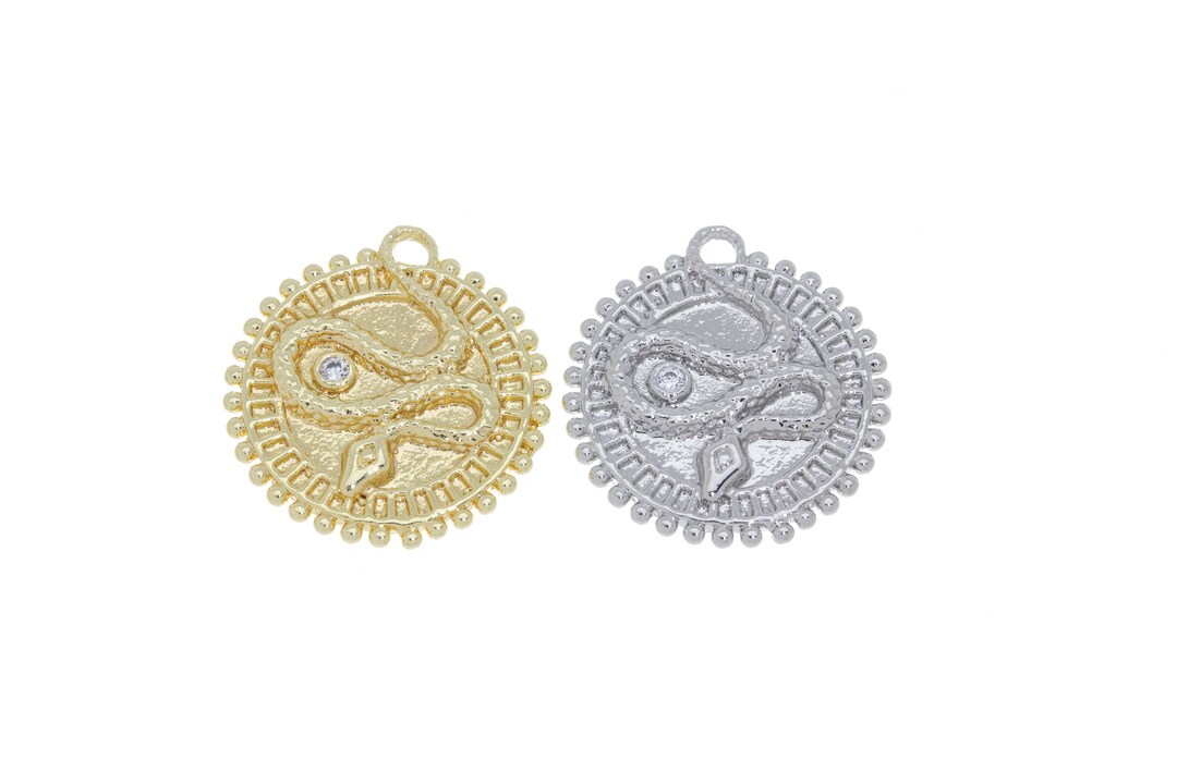 Serpent Snake Medallion Coin Pendant,gold or Silver Snake Charm 18mm ...