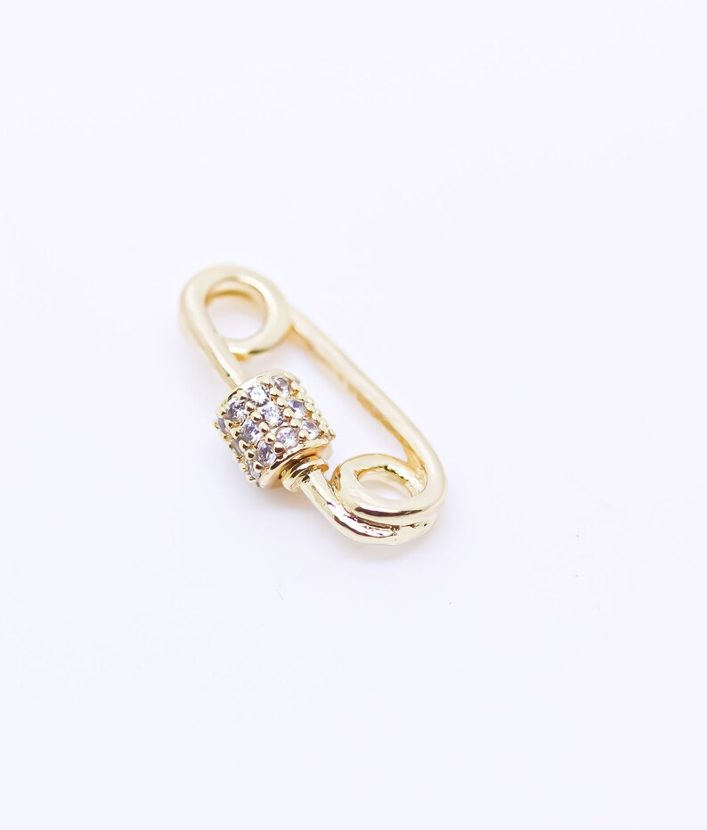 Small Tiny Gold Safety Pin Cz Screw Clasp Carabiner Lock - Etsy