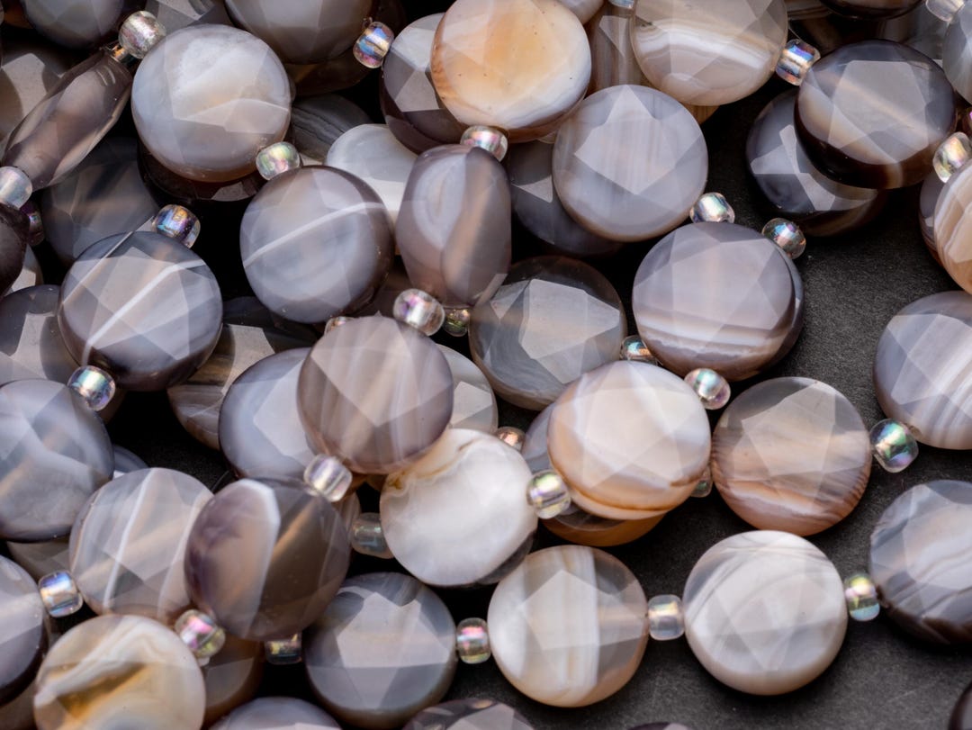 Stunning Grey Banded Agate Star Cut Disc Beads, 10mm Disc, Natural Grey ...