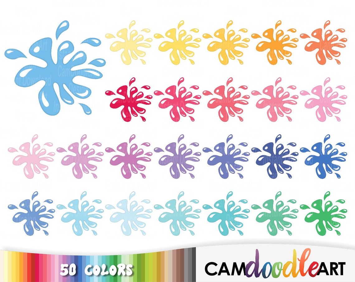 50 Paint Splashes Clipart,splatter Clipart,splash of Water Clipart ...