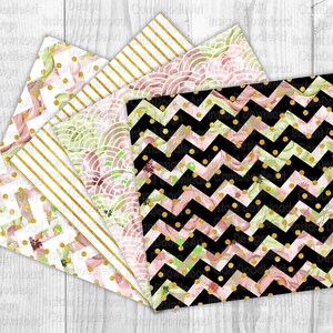 Watercolor Floral Digital Paper Pack,peach and Mint, Black White & Gold ...