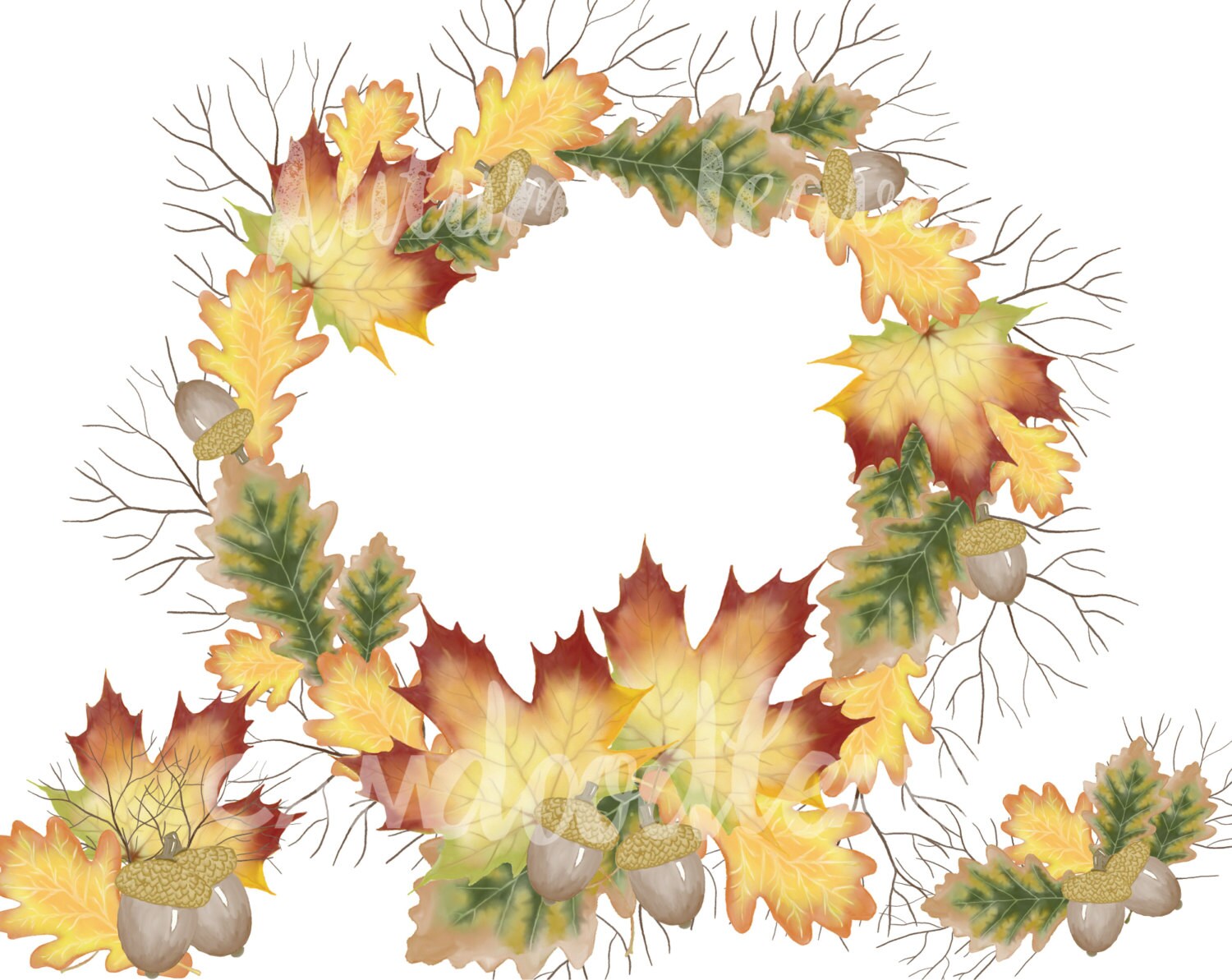 Watercolor Autumn Leaves Clipart Collection,fall Wreath,leaf,branch ...