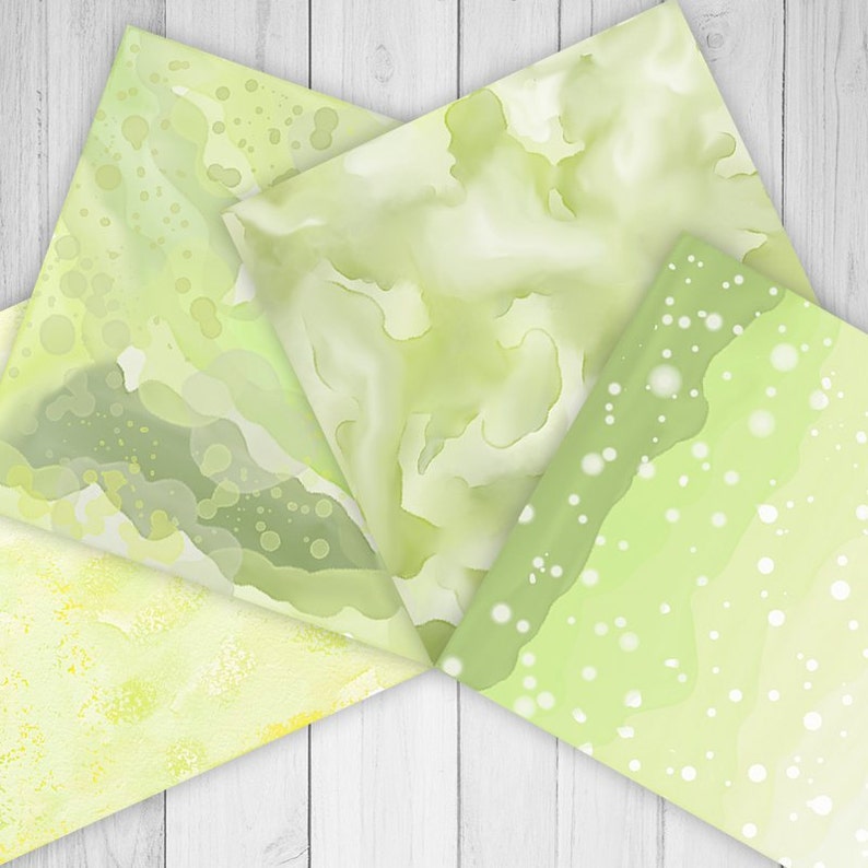 Watercolor Yellow and Green Digital Paper PackScrapbooking | Etsy