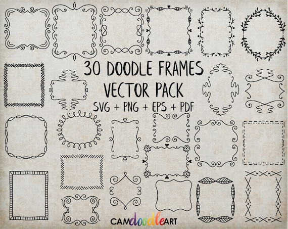 30 Doodle Frames Vector Pack Hand Drawn Doodle Clipart hand | Etsy