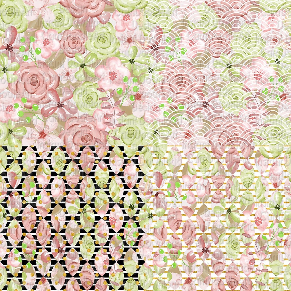 Watercolor Floral Digital Paper Packpeach and Mint Black - Etsy