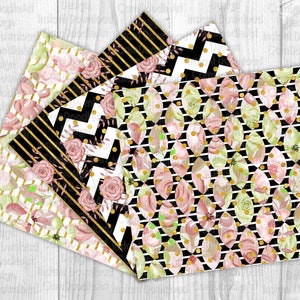Watercolor Floral Digital Paper Pack,peach and Mint, Black White & Gold ...
