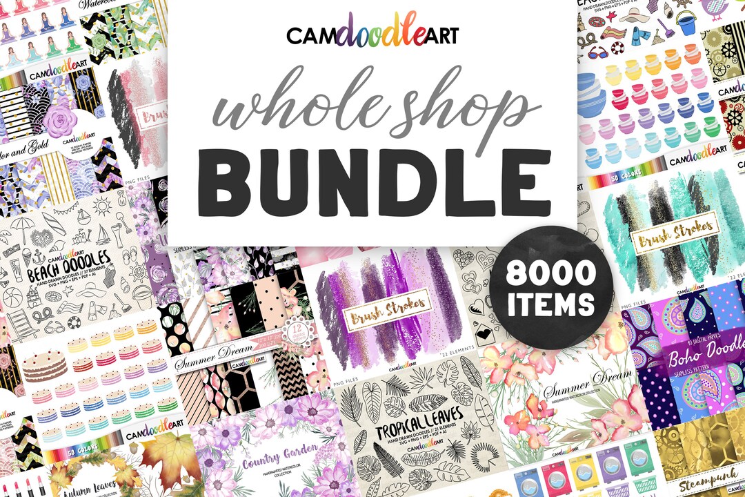 Entire Shop Bundle, Clipart Bundle, Digital Paper Bundle, Watercolor ...