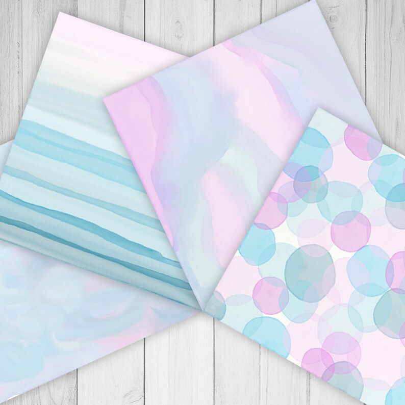 Watercolor Pink and Blue Digital Paper Pack,scrapbooking Paper ...