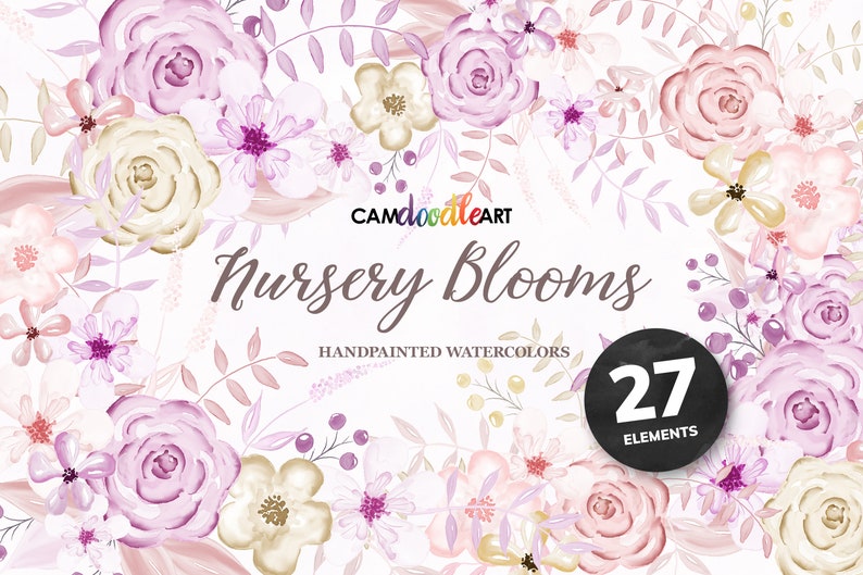 Pink Pastel Watercolor Floral Clipart Handpainted Clipart - Etsy