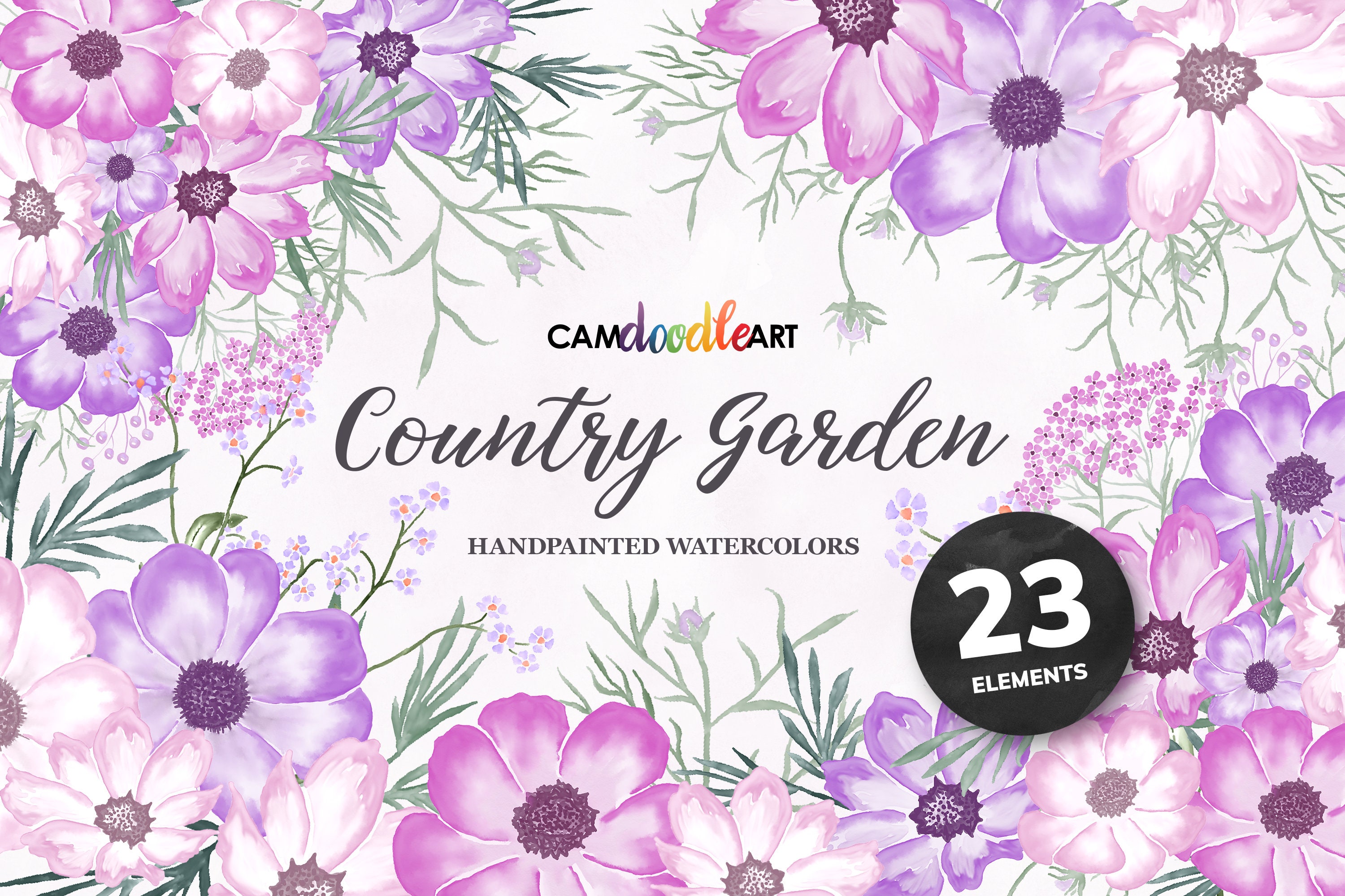 Pink and Purple Watercolor Flowers Clipart Set,hand Painted Flowers ...