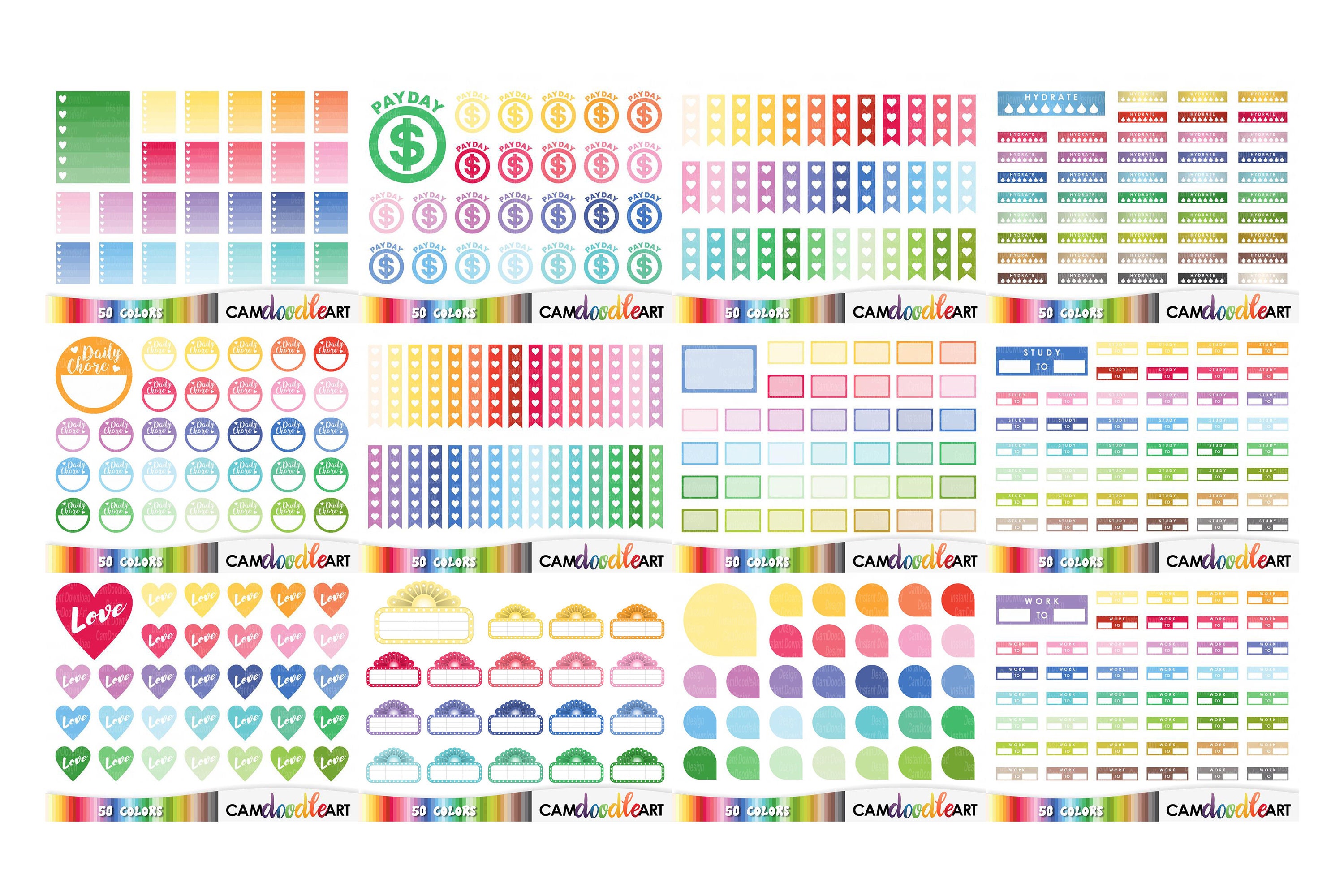 Planner Cliparts Bundle, Rainbow Planner, Digital Stickers, Planner ...